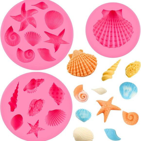 Other | 3 Pcs Marine Silicone Fondant Molds Seashell Conch Starfish ...